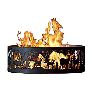 P&D Metal Works Outdoor Campfire Fire Ring w Whitetail Deer Design (48 in. Dia.)