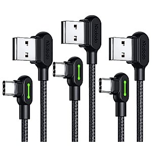 Type C USB 90 Degree Right Angle Elbow Design Game LED Strong Nylon Braided Sync Charge USB Data 6FT Cable Compatible Samsung Galaxy S20 S10 S9 S8 Plus Note 10 Google Pixel and More (3 Pack,6FT)
