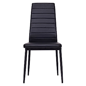 IDS Online 7 Pieces Modern Glass Dining Table Set Faxu Leather With 6 Chairs Black.