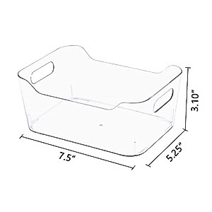 Clear Plastic Food Organizer Storage Bins 2 Pack with Handles for Organizing Snacks Pantry, Cabinet, Kitchen, Refrigerator, or Freezer - Small