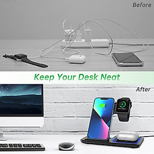 SWAGITLOUD 3 in 1 Fast Wireless Charging Station Dock, Compatible with iPhone 13/12/11/Pro/XS/XR/X/SE/8/8 Plus, Apple Watch Series 6/5/4/3/2/AirPods, USB-C, Qi Certified, 65W