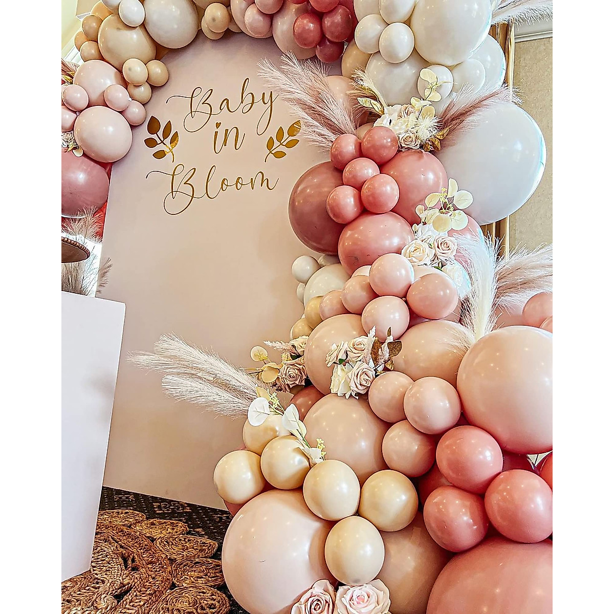 Boho Pink Balloon Garland Arch Kit,Double-stuffed Pastel Pink White Sand Blush Balloons for Birthday Bridal Baby Shower Wedding Party Decorations