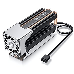 GRAUGEAR M.2 2280 SSD Heatsink, Direct-Touch Heat of Dual Copper Heat Pipes, 25mm Cooling Fan Built-in PWM Control, Aluminum Plate-Fin Design, Thermal Pads incl., 1.34 in Height [G-M2HS03-F]