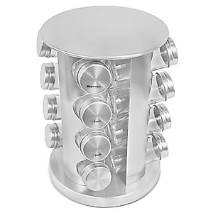 Internet's Best Revolving Spice Tower - Round Spice Rack - Set of 16 Spice Jars - Seasoning Storage Organization - Stainless Steel