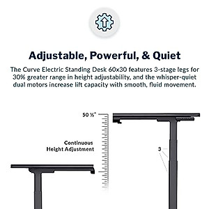 Vari Curve Electric Standing Desk 60" x 30" (VariDesk) - Sit to Stand Desk for Home, Office, Gaming w/Cable Passthroughs - Computer Desk w/ 4 Height Settings, Curved Desktop and Sturdy Legs (Black)