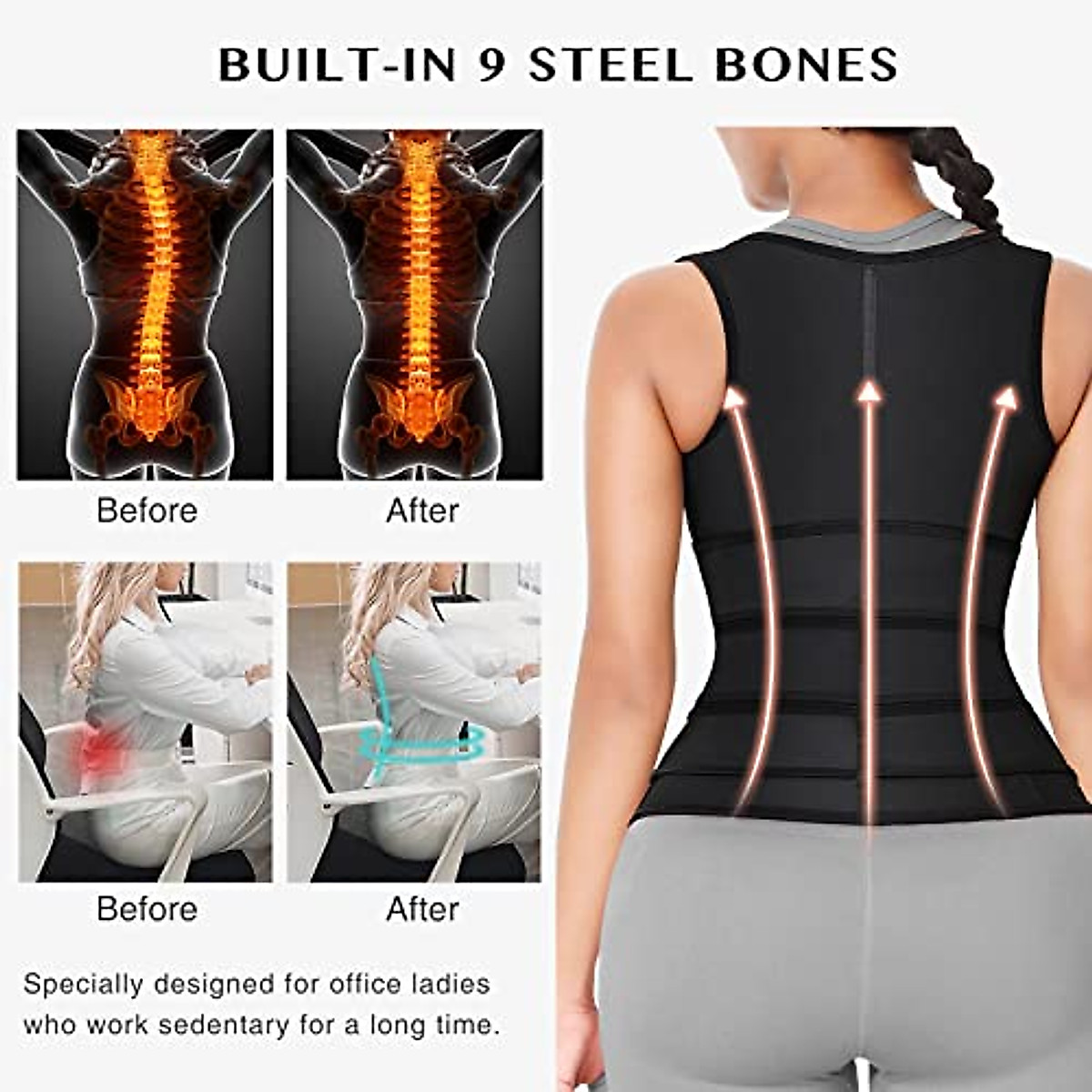 FeelinGirl Waist Trainer for Women Latex Cincher Corset Vest Sport Workout Hourglass Body Shaper with Steel Bones XXL