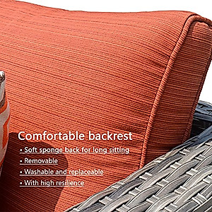 XIZZI Patio Furniture Set, No Assembly 9 PCS Big Size Outdoor Sectional Sofa All Weather PE Rattan Wicker Outdoor Furniture with 2 Pillows,Grey Wicker Orange Red