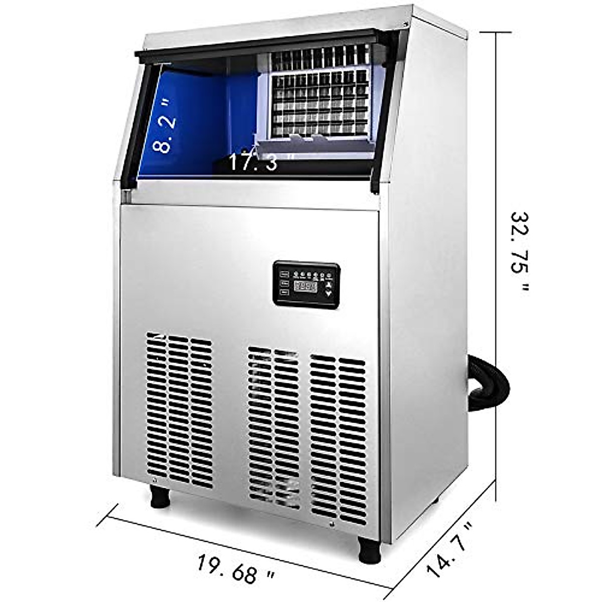 VEVOR Commercial Ice Maker Machine, 90-100LBS/24H with 33LBS Bin Stainless Steel Automatic Operation Under Counter Ice Machine for Home Bar, Include Water Filter, Scoop, Connection Hose