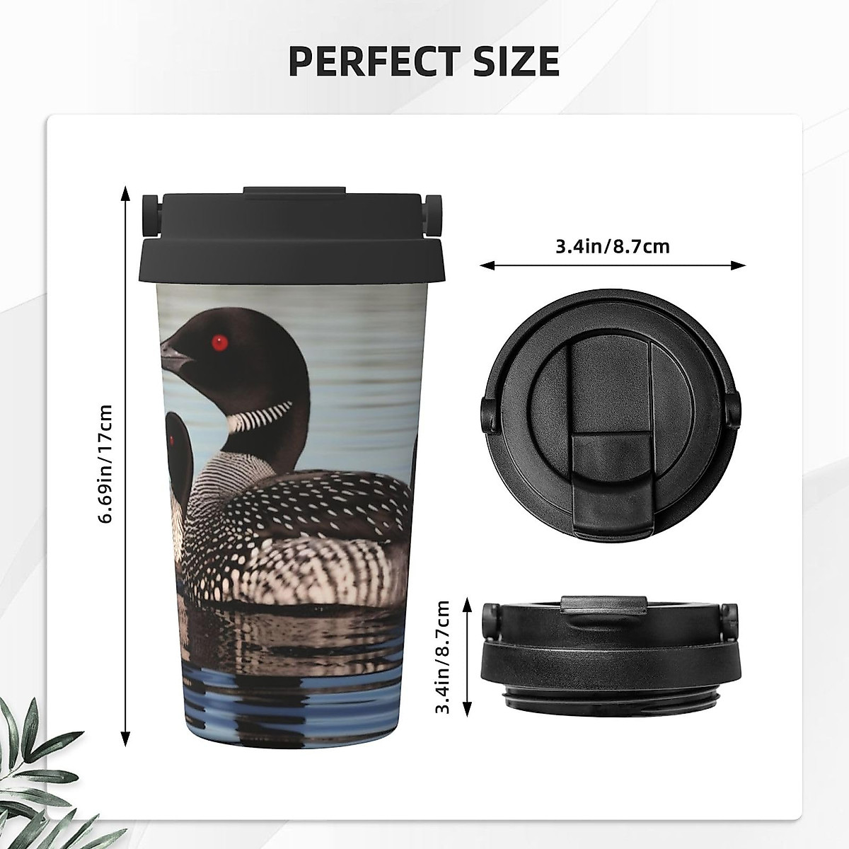 Insulated Coffee Mug Loon Birds 17oz Double Wall Vacuum Stainless Steel Tumbler With Leak-Proof Lid And Handle, Cute Travel Thermos Mug For Cold Hot Drinks