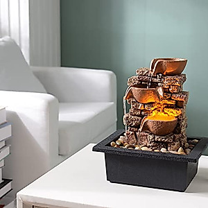 Haobos Indoor 3-Tier Rockery Relaxation Tabletop Fountain Soothing Sound Home/Office Decor Relaxing Waterfall Meditation Tabletop Fountain LED Lights