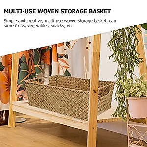Luxshiny Baskets Large Wicker Storage Basket with Handles Rectangular Water Hyacinth Organizer Bin Retro Hand- Woven Seaweed Storage Basket Box for Jewelry Cosmetics Wicker Baskets