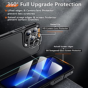 Red2Fire for iPhone 13 Pro Max Case, with 2X [Glass Screen Protector + Camera Lens Protector][12 FT Military Dropproof] Rugged Heavy Duty Full-Body Shockproof Phone Case Cover 6.7 inch-Black
