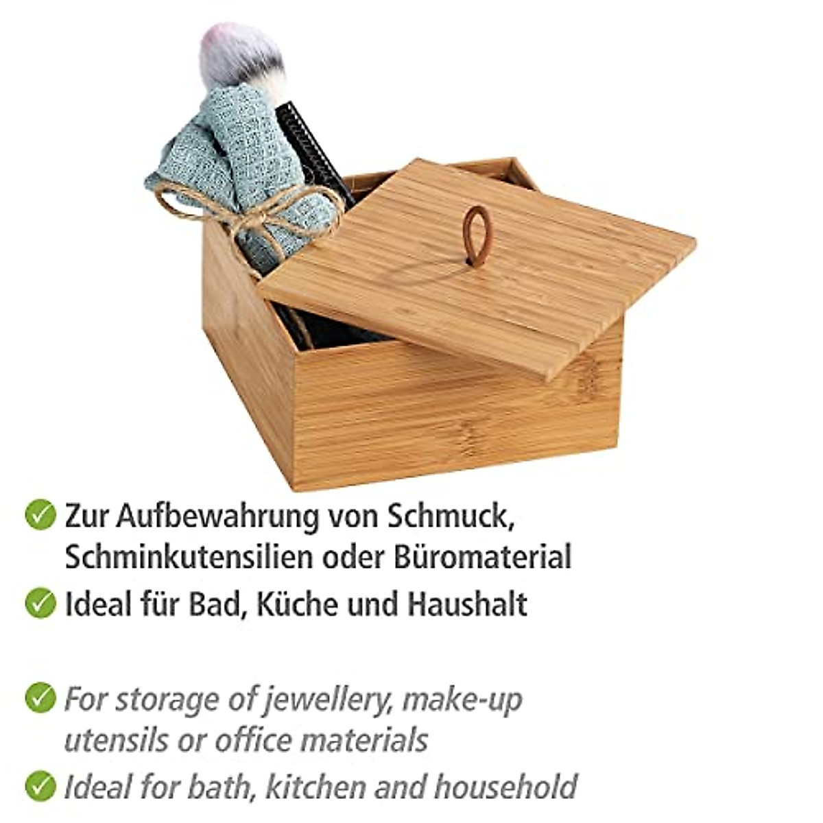 WENKO Terra M 23923100 Bamboo Storage Box with Lid 15 x 7 x 15 cm Brown