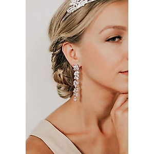 SWEETV Cubic Zirconia Bridal Earrings for Women Brides, Silver Crystal Chandelier Wedding Drop Earrings for Prom or Pageant
