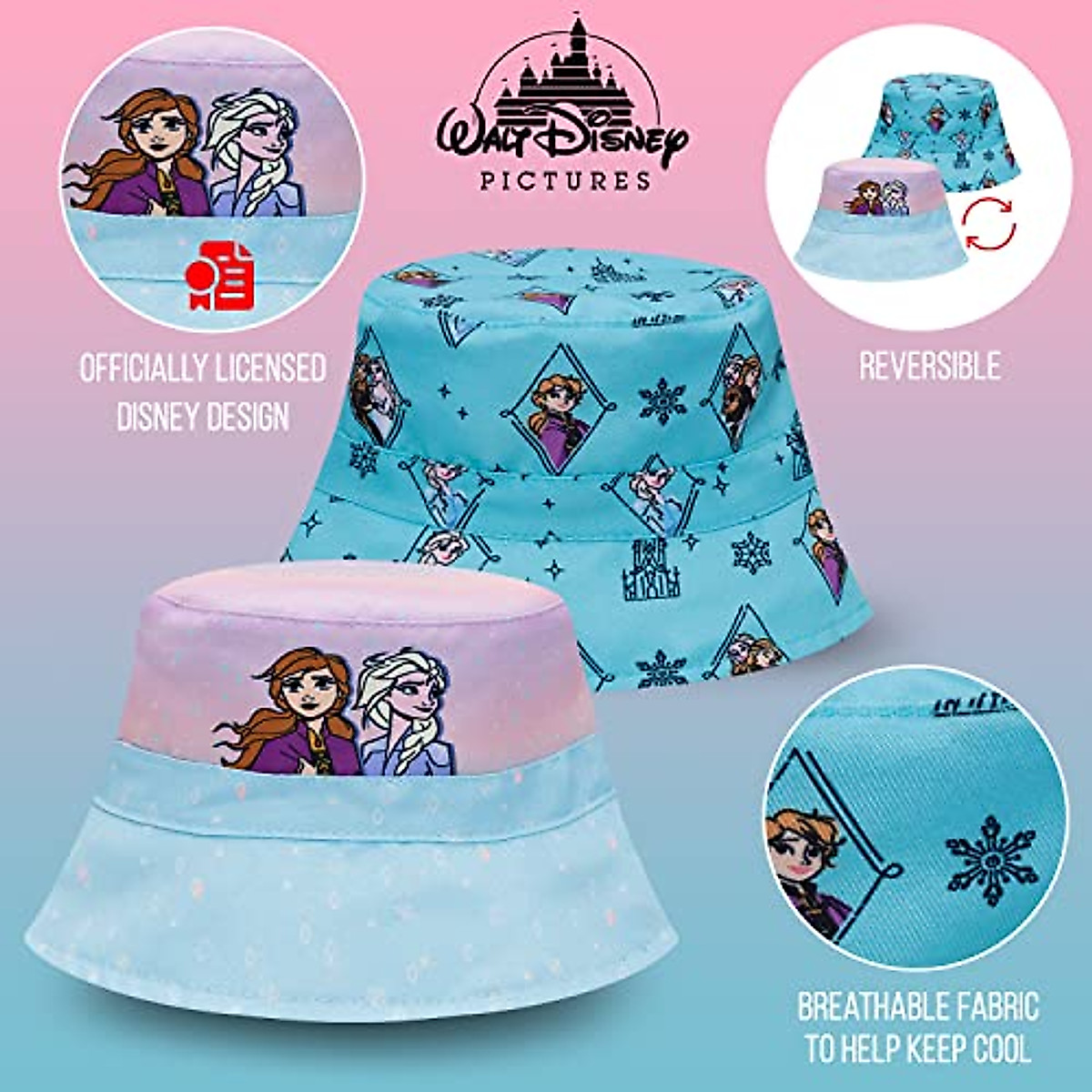 Disney Toddler Bucket Hat for Girls, Baby Girl Bucket Hat, Toddler Bucket Cap with Frozen, Minnie & Princess, Toddler Hat