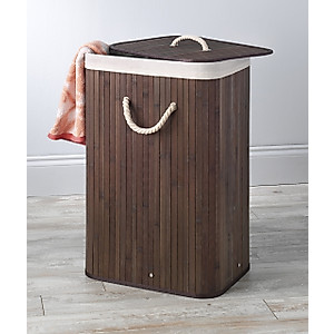 Whitmor Laundry Hamper with Rope Handles Bamboo, 12.25x16.25x23.375, Dark Stain