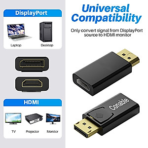 DisplayPort to HDMI Adapter 3 Pack, 4K Uni-Directional Gold Plated DP PC to HDMI Monitor, Male to Female Converter, Compatible with DisplayPort Source Devices