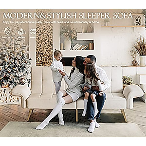 GEEVIVO 78” Velvet Futon Sofa Bed w/Adjustable Armrests,Convertible Futon Couch with Side Bags,Modern Sleeper Loveseat Sofa for Living Room,Bedroom