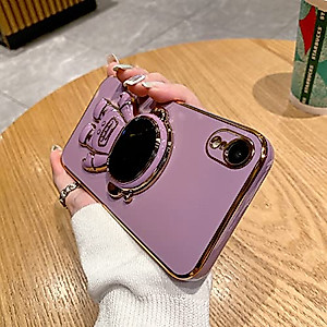 Rogsgic Astronaut Case for iPhone XR Cute Plating Phone Cases with Stand for Women Girls Soft TPU Camera Protective Shockproof Cover 6.1'' (Purple)