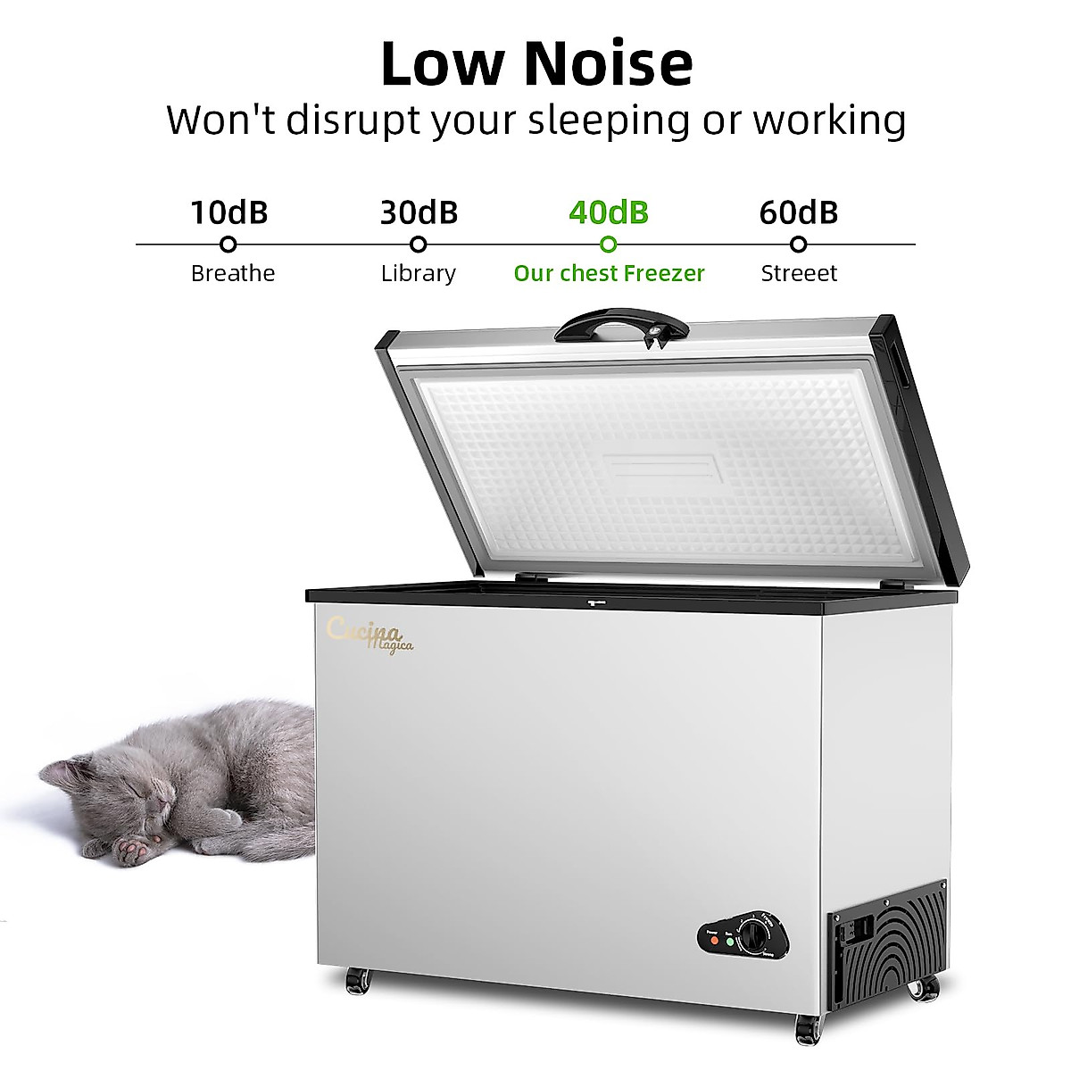 rosmena Commercial Chest Freezer - 14.2 Cu.Ft Deep Freezer with Lock, Ice Scoop, Removable Baskets, Temp Rang 0.4°F To 50°F, Quiet Energy Saving Freezer for Ice Cream, Bulk Storage, Silver