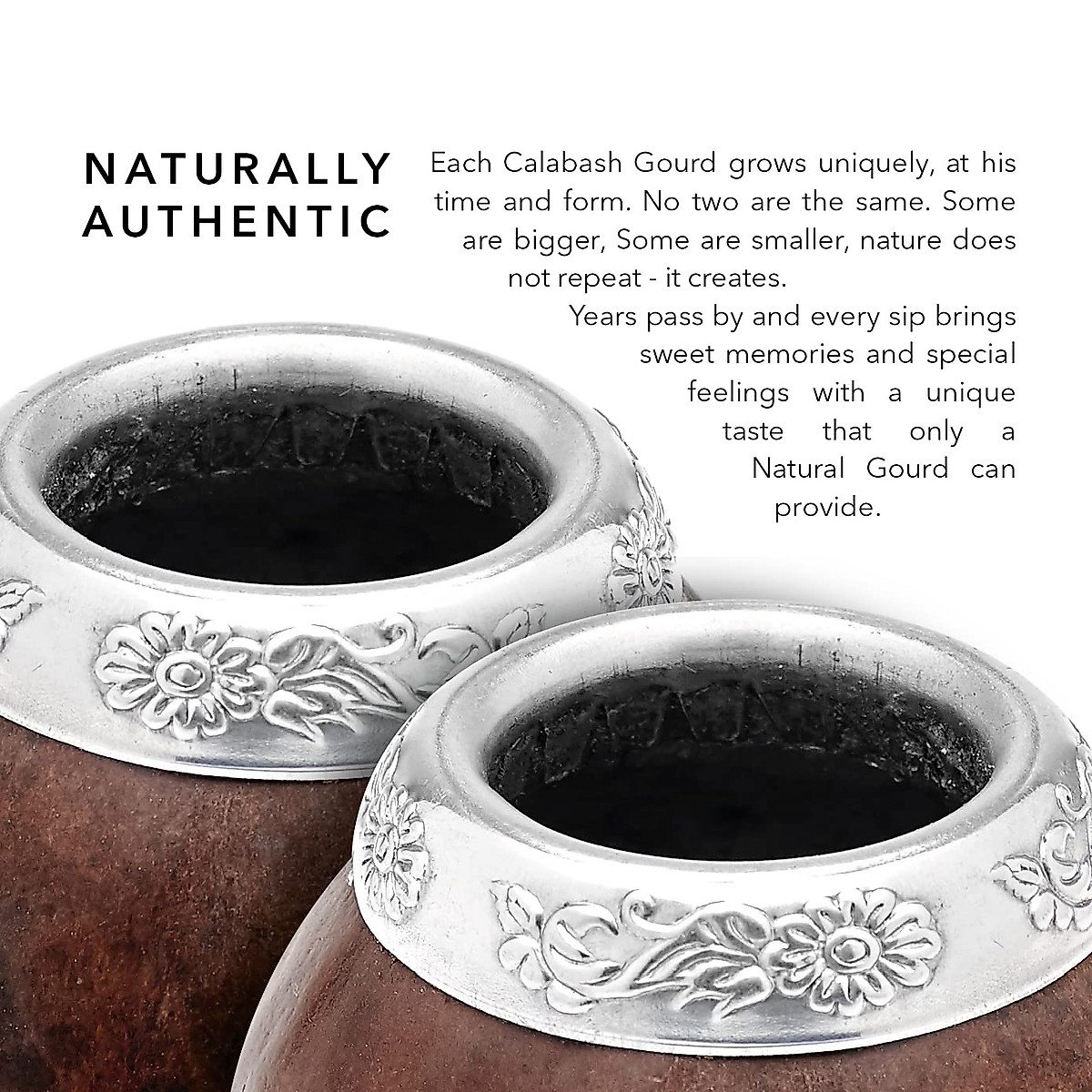 BALIBETOV Yerba Mate Gourd Set (Original Natural Handmade Yerba Mate Cup Argentina) - Includes Mate Tea Cup, Bombilla (Yerba Mate Straw) and Clean Brush - Classic Mate Cup and Bombilla Set (BROWN X2)