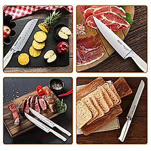 Knife Set,18 Piece Kitchen Knife Set with Block Wooden and Sharpener, Professional High Carbon German Stainless Steel Chef Knife Set, Ultra Sharp Full Tang Forged White Knives Set