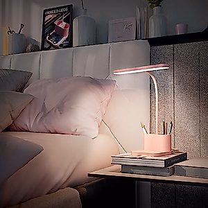 AXX Pink Desk Lamp for Home Office, Cute Desk Lamps for Bedrooms, Kawaii, Dimmable LED, Flexible Gooseneck, Pen Holder, Touch Control, Room College Dorm Essentials for Teen Girls Kids