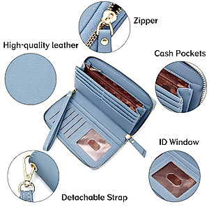 VOCUS Womens Wallet RFID Blocking Zip Around Wallet PU Leather Large Travel Long Purse Credit Card Holder with Wristlet