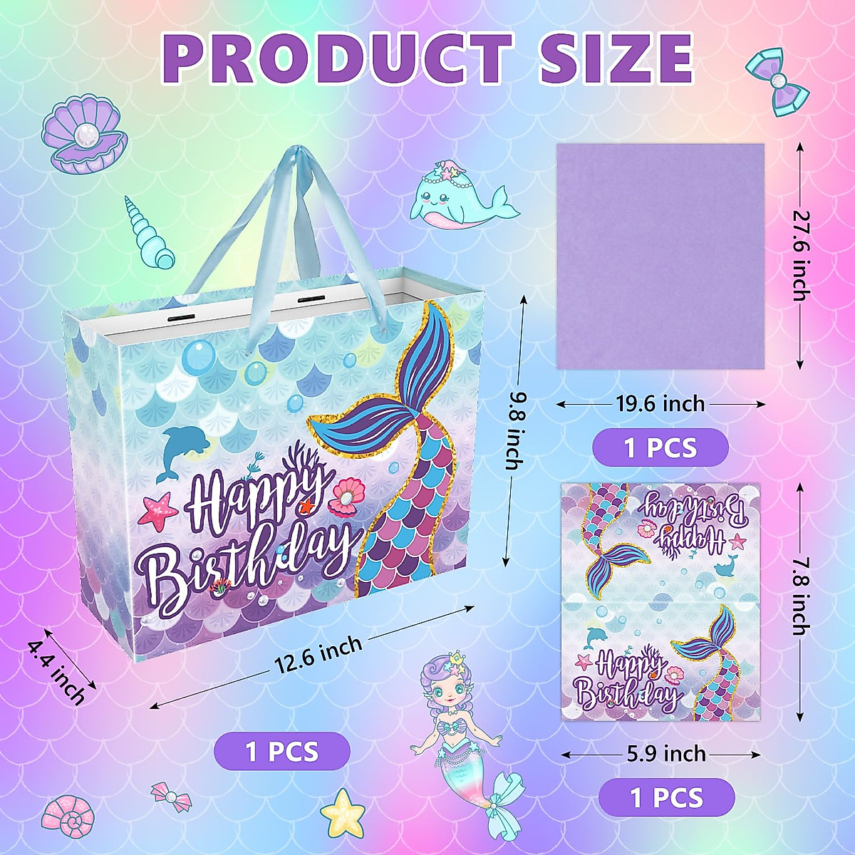 MDCGFOD 13" Large Birthday Gift Bag with Tissue Paper and Card, Birthday Gift Bag for Kids, Happy Birthday Gift Set for Birthday Theme Party Favors Supplities Baby Showers Shoppings Bag