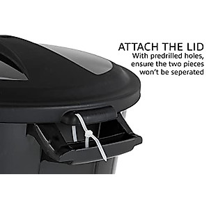 United Solutions 32 Gallon Outdoor Garbage Can, Black, Easy to Carry Garbage Can with Sturdy Construction, Pass-Through Handles & Attachable Click Lock Lid, Indoor or Outdoor Use, (Pack of 2)