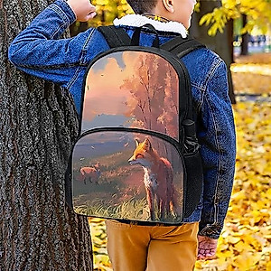 PORCLAY Fox School Backpack for Girls Kawaii Aesthetic Lancscap Kids Bookbag Elementary Preschool Book Bag Simple Laptop Daypack Rucksack