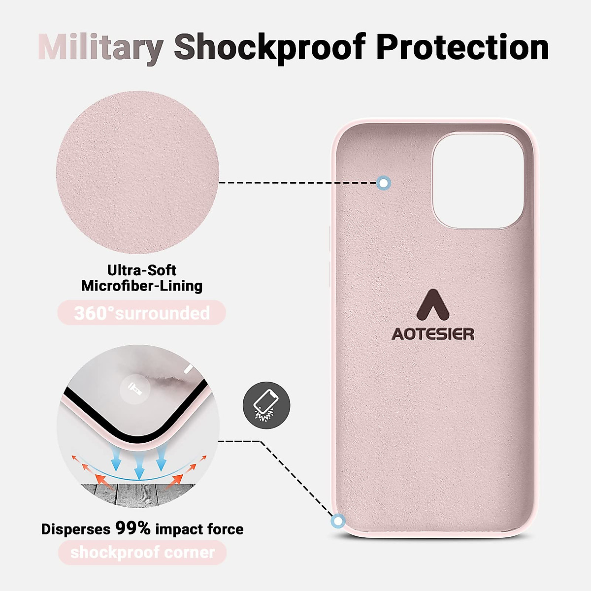AOTESIER Shockproof Designed for iPhone 14 Pro Max Case, [Food Grade Silicone] [Military Drop Protection] with Anti-Scratch Lining Protective Phone Case for 14 ProMax, 6.7 inch, Chalk Pink