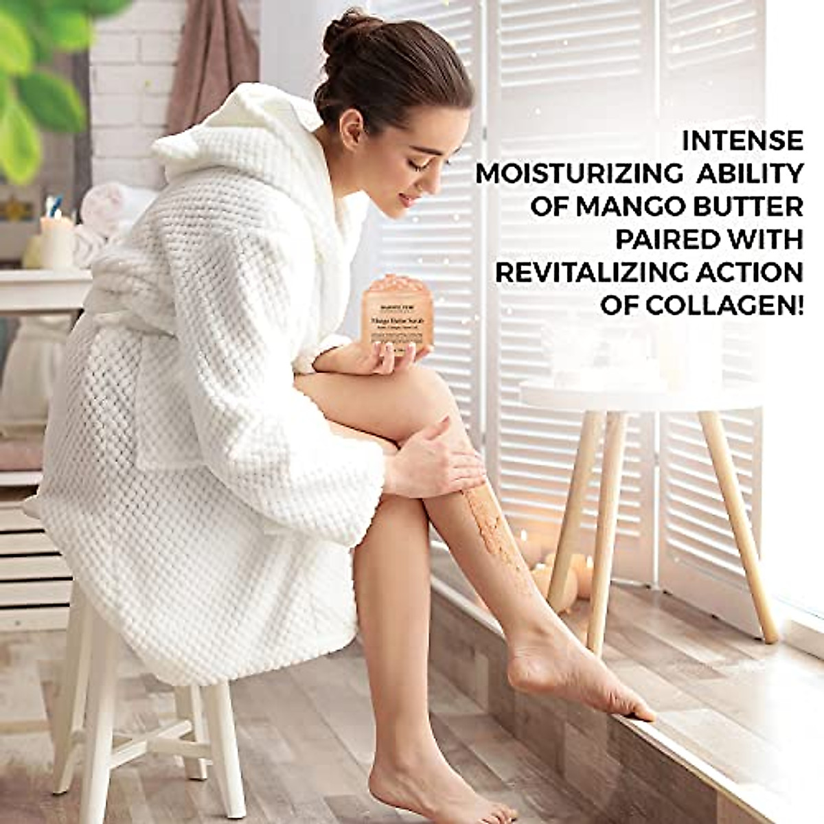 Majestic Pure Mango Butter Body Scrub - With Biotin, Collagen, Stem Cell - Exfoliating Salt Scrub to Exfoliate and Moisturize Skin - Deep Skin Cleanser - Natural Skin Care for Men and Women - 10 oz