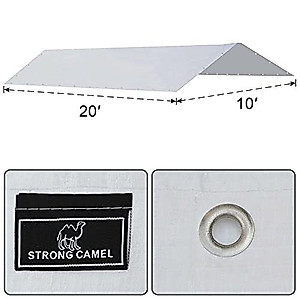 Strong Camel 10'x20' Carport Replacement Canopy Cover for Tent Top Garage Shelter Cover with Ball Bungees (Only Cover, Frame is not Included)