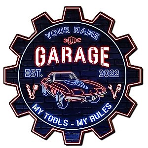 V VIBEPY-All Over Printed Personalized Garage Sign, My Tool My Rules US Flag, Car Garage Wooden Sign, 12x12", 18x18", Dad Garage Signs, Garage Signs Vintage, Garage Storage Sign, Father Garage Sign, Garage Sign For Men, Man Cave,Game Room Decor Father Day