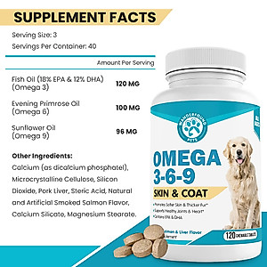Wanderfound Pets - Omega 3 for Dogs, Skin and Coat Fish Oil for Dogs, Dog Itch Relief, Joint and Heart Health, Chewable Vitamins for Dogs Fur and Skin, Smoked Salmon and Liver Flavor, 120 Tablets