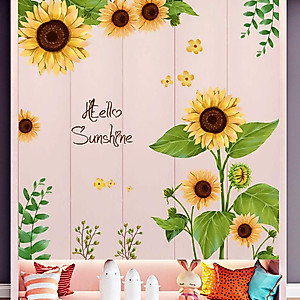 Amaonm Creative Removable Sunflower Wall Sticker DIY Green Leaves Wall Decal Flowers Wall Decor Floral Peel and Stick Art for Home Kids Bedroom Girls Boys Living Room Classroom Offices Decoration