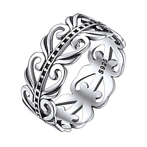 ChicSilver 925 Sterling Silver Filigree Vine Leaf Ring 8mm Retro Celtic Knot Eternity Ring Wedding Band for Women Size 6