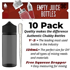 Chubby Gorilla 120mL V-3 Black PET Unicorn Plastic Bottles (10 Pack) - Squeeze bottle, Juice Bottles Authentic Chubby Gorilla Dropper Bottle with Squeeze Dropper