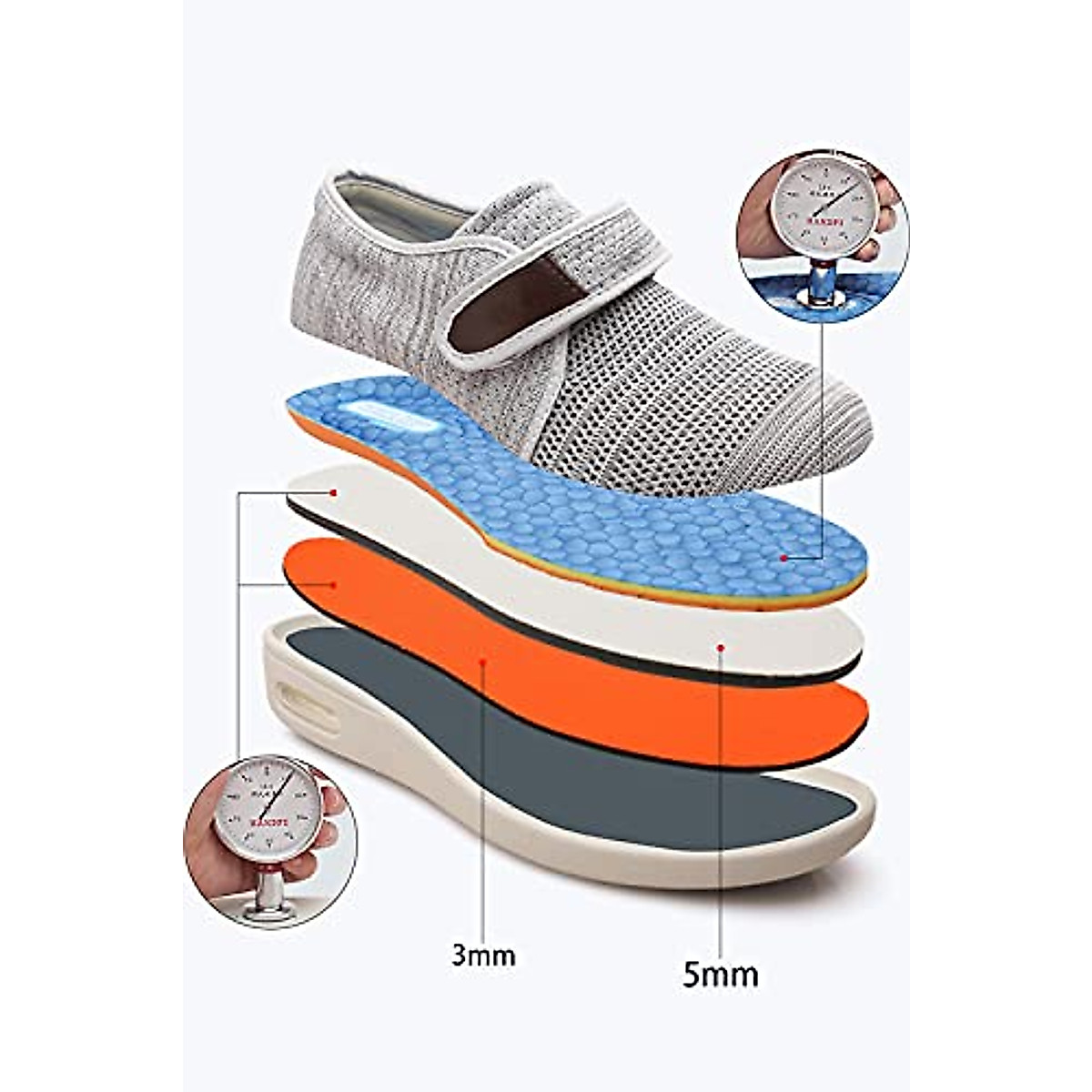 Yibobay Diabetic Shoes for Women Width X-Wide Shoe for Elderly Women Wide Shoes for Women Walking Shoes Adjustable Closure Breathable Lightweight Non Slip for Swollen Feet Edema Light Grey 9