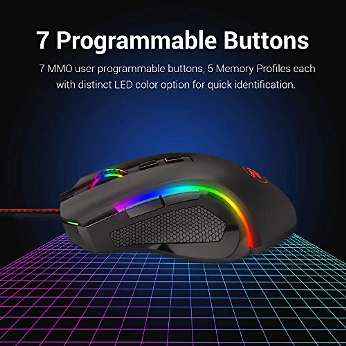 Redragon M602 RGB Wired Gaming Mouse RGB Spectrum Backlit Ergonomic Mouse Griffin Programmable with 7 Backlight Modes up to 7200 DPI for Windows PC Gamers (Black)