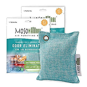 Moso Natural Air Purifying Bag for the Refrigerator and Freezer. (2 Pack) A Scent Free Odor Eliminator and Produce Saver
