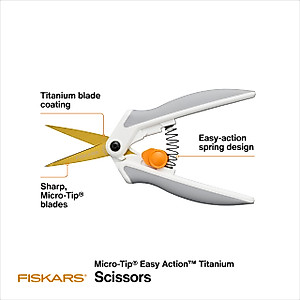 Fiskars Easy Action Micro-Tip Titanium Scissors, Sharp blades for Cutting Precision and Angles, SoftGrip Assited Handle