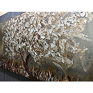 Boiee Art,24x48Inch Textured Hand Painted Canvas Paintings Silver Leaves Abstract Tree 3D Oil Paintings Landscape Artwork Modern Home Decor Wall Art Wood Inside Framed Hanging Wall Décor