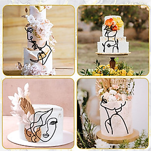 12 Pcs Acrylic Lady Face Cake Topper Minimalist Art Happy Birthday Cake Toppers Women Wedding Cake Decoration for Wedding Birthday Party (Black)