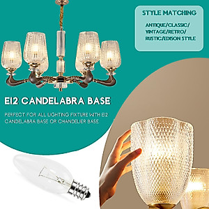 MEQIQTEK E12 60 Watt Incandescent Candle Light Bulbs, Chandelier Light Bulbs for Ceiling Fan, Vanity, Outdoor - Warm White 2500K, 500 Lumen Dimmable B10 Clear Candelabra Base Bulbs (12 Pack)