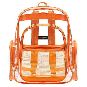 MGear 17-Inch Clear Backpack with Orange Trim, Transparent Outdoor PVC School Bag