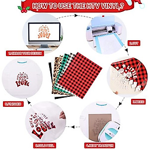 HTVRONT Christmas HTV Buffalo Plaid HTV Vinyl - 13 Sheets Heat Transfer Vinyl Leopard HTV - Plaid Iron on Vinyl for Cameo,Easy to Cut & Weed for Heat Vinyl Design
