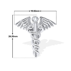 Poshadime Caduceus Necklace for Women 925 Sterling Silver Doctor Nurse Themed Pendant Angel Wings Snake Jewelry 1/20 Carat Round Cut Diamond 18" Chain Necklace (I-J Color, Metal Stone, Diamond