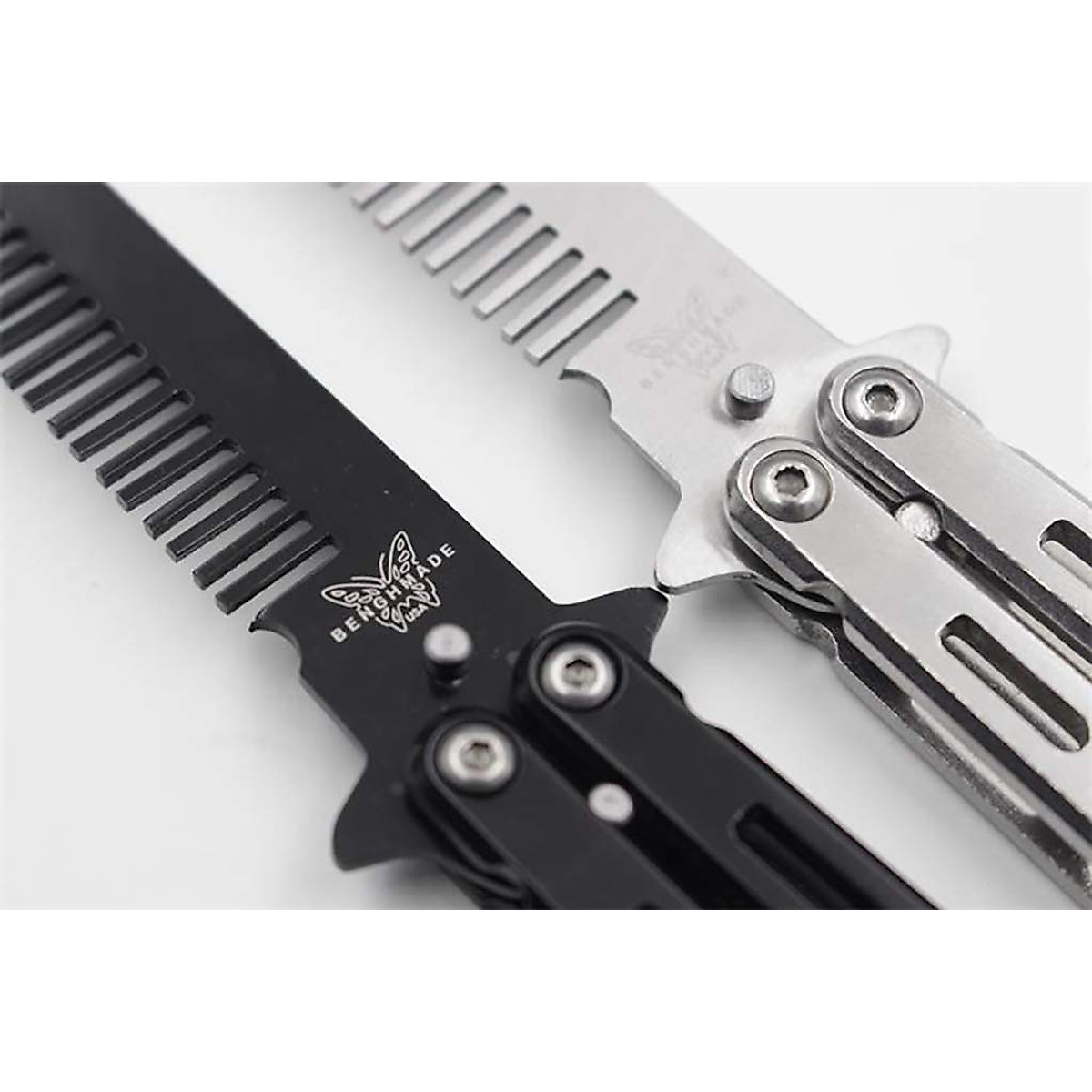 ZERIRA 2 Pcs Outdoor Camping Practice Comb Butterfly Comb Knife Novel Stainless Steel Butterfly Comb Modeling Tool